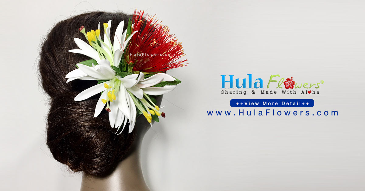Hawaiian Lehua & Spider Lily Hair Clip | HulaFlowers.com