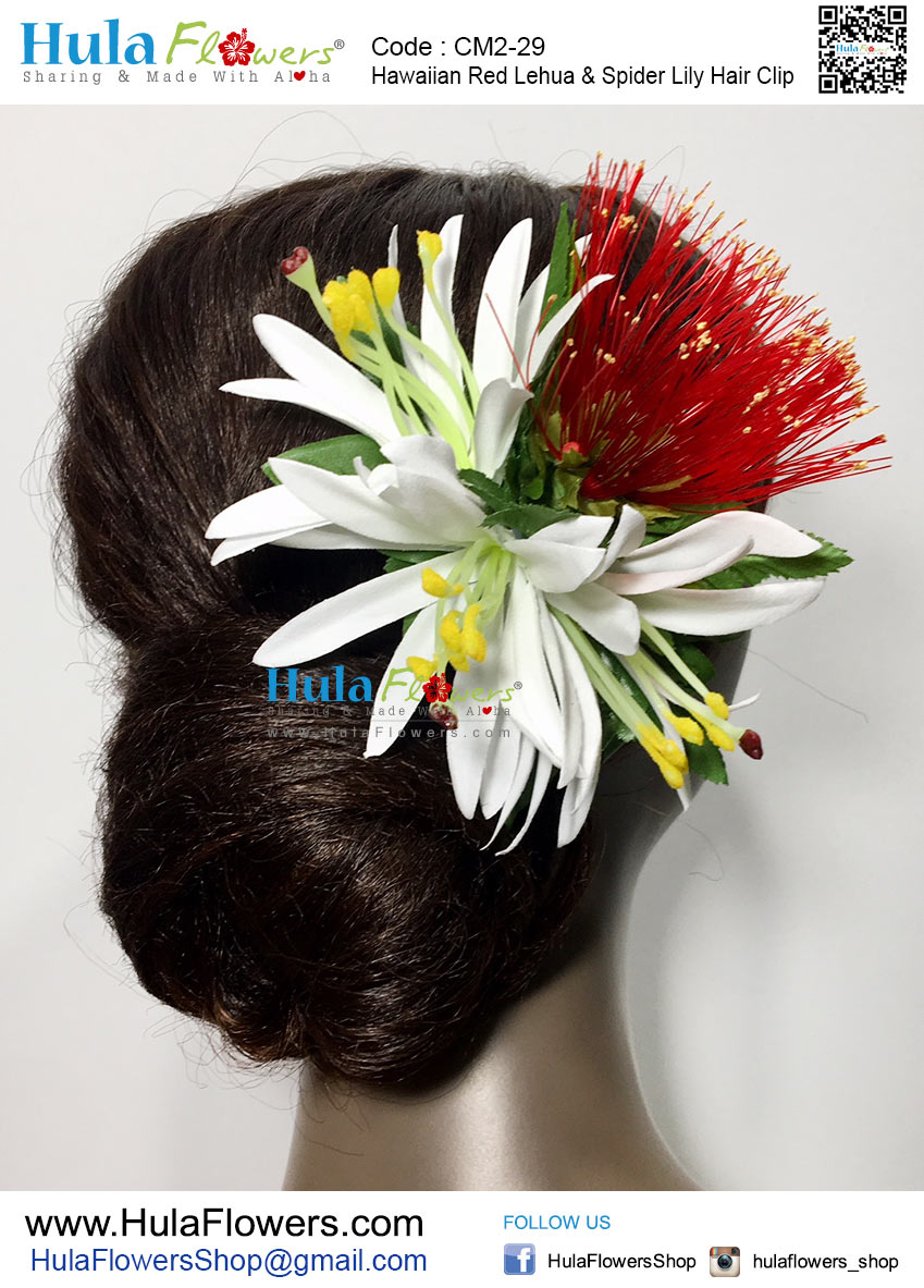 Hawaiian Red Lehua & Spider Lily Hair Clip | HulaFlowers.com