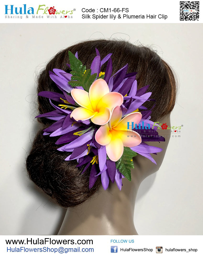 Silk Spider lily & Plumeria Hair Clip | HulaFlowers.com