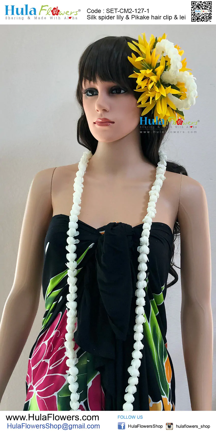 Silk spider lily & Pikake hair clip & lei | HulaFlowers.com
